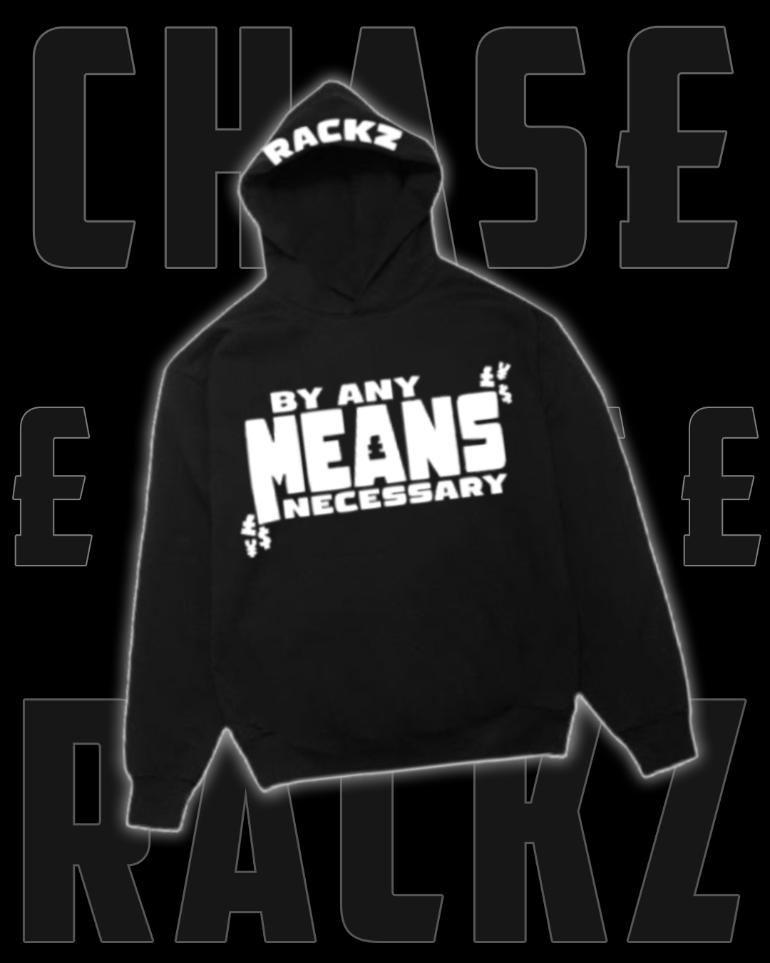 BLACK / WHITE ‘RACKZ’ PUFF HOODIE – CHASE RACKZ